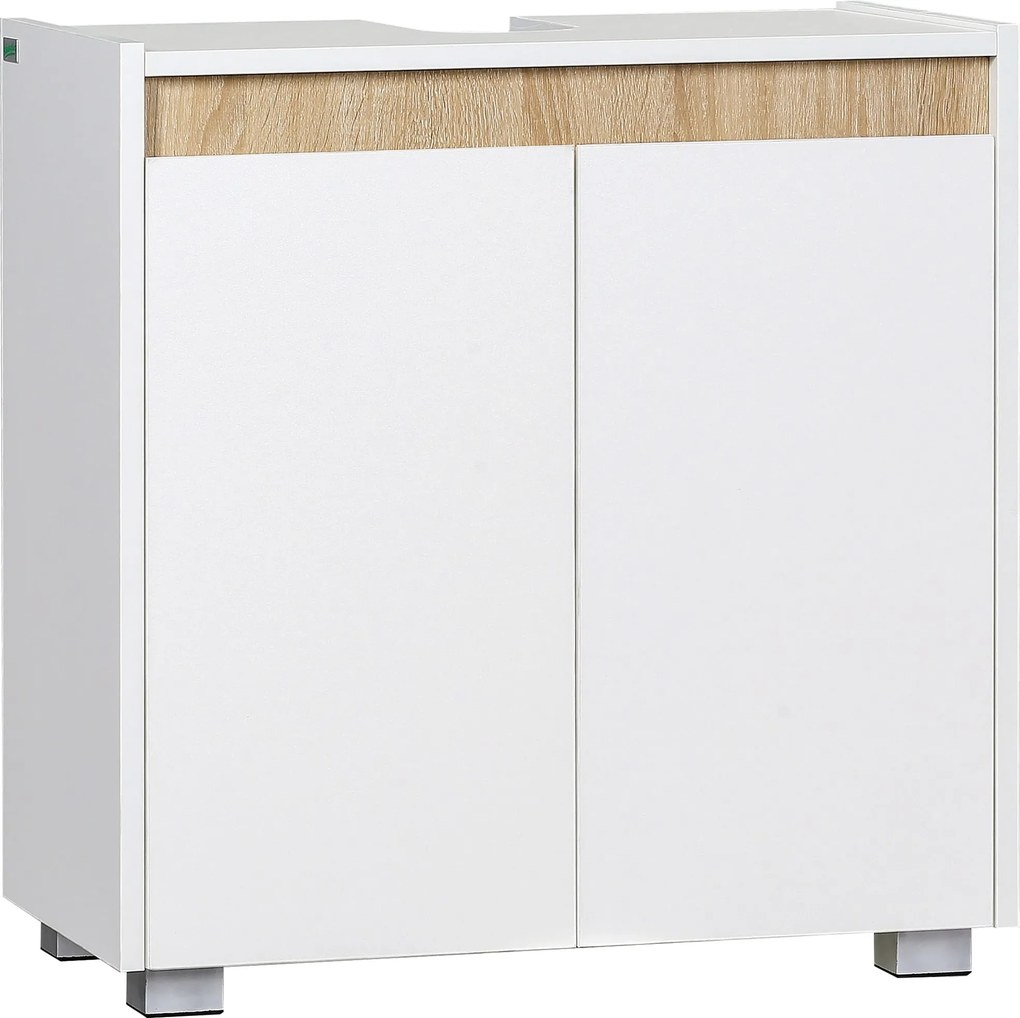 Kleankin Podložkový Koupelnový Skříňka pod Umývadlo s 2 Dveřmi a Úložným Prostorem proti převrácení 57x33x60 cm Bílá | Aosom