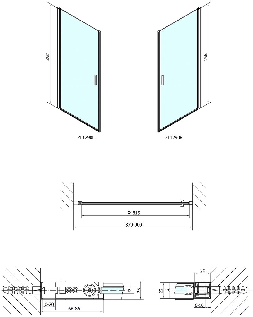 Polysan ZOOM LINE sprchové dveře 900mm, čiré sklo, ZL1290