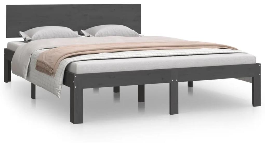 Rám postele šedý masivní dřevo 150 x 200 cm King Size - Default Title