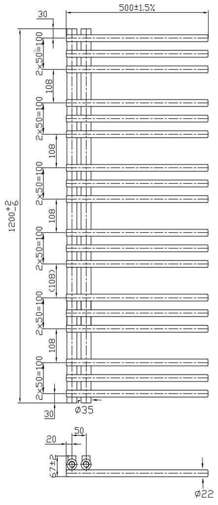 Gamma Erga Aquatic, topné těleso 1200x500 mm, 494W, bílá, ERG-LAV-AQUA-12050-WH