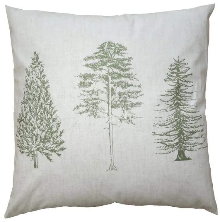 Béžový povlak na polštář se vzorem jehličnatých stromů Natural Pine Trees – 45x45 cm