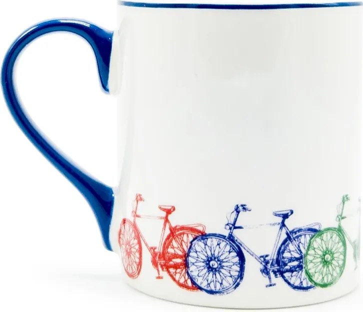 Porcelánový hrnek Na kole, 280 ml – bílý, s barevnými bicykly