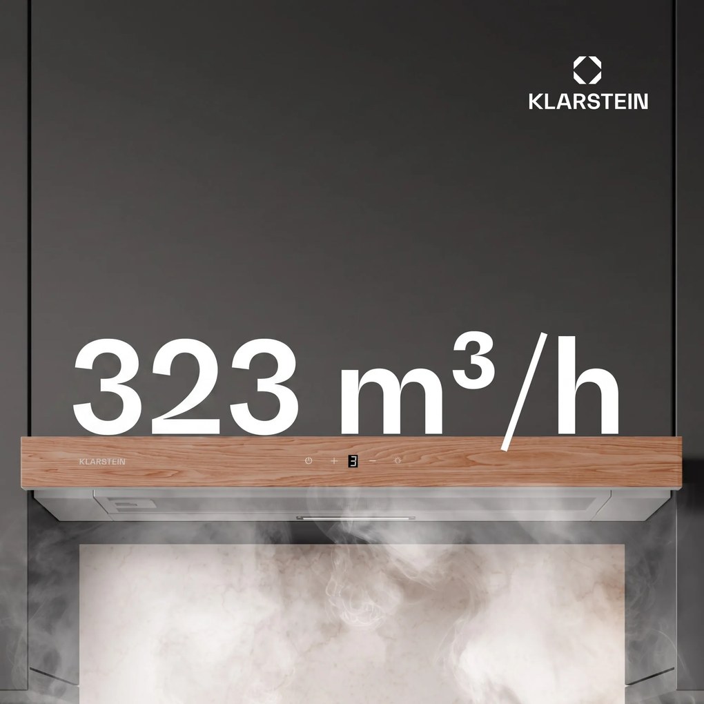 Klarstein ZenFusion digestoř, průtok vzduchu 323 m³/h, EEK A, odsávání/recirkulace, 3 úrovně, tichá