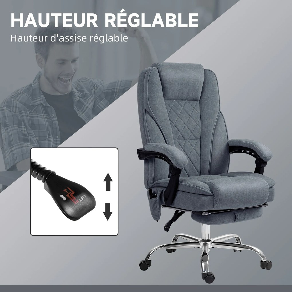 Vinsetto Masážní kancelářská židle s vytápěním - ergonomická židle s nastavitelnou výškou, sklápěním opěradla, drátovým ovladačem, zasouvatelným opěr…