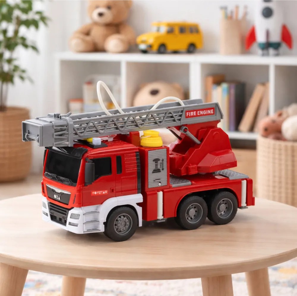 LEAN Toys Hasičské auto s výložníkem stříkání vody světla zvuky