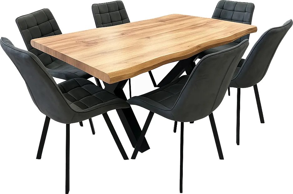Vikio Jídelní set pro 6 osob 140x90 cm dub, šedá samet VJS114-61S-S