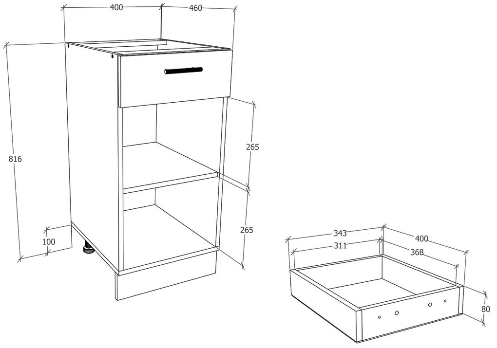 VCM Dolní kuchyňská skříňka Esilo, 40 cm, 1 dvířka a 1 zásuvka, bílá