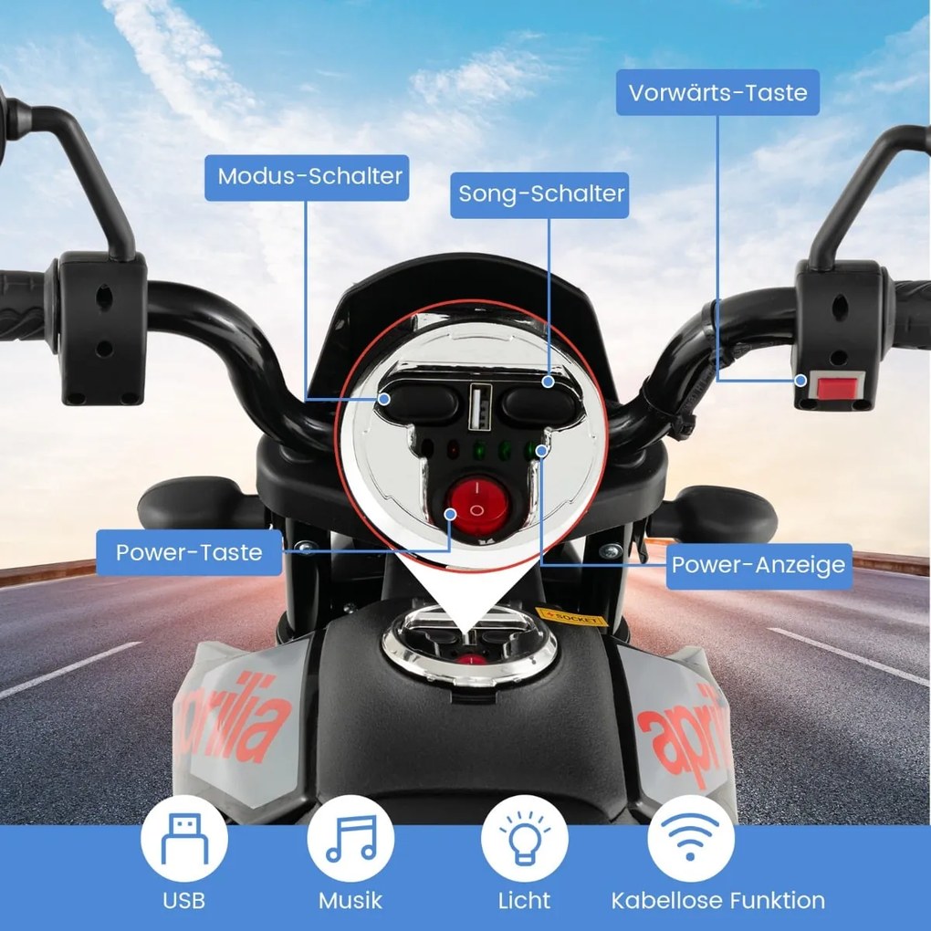 Costway Elektrická dětská motorka Aprilia s tréninkovými koly a hudbou