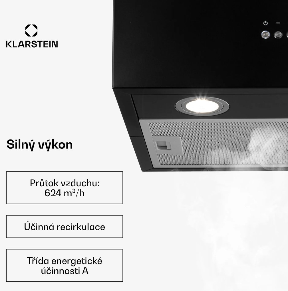 Klarstein Structura, digestoř, 90 cm, ostrůvková, 624 m³/h, A, LED, nerezová ocel, černá