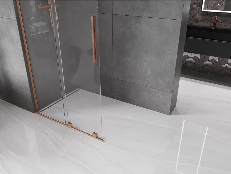 Mexen Velar L, posuvná sprchová zástěna Walk-in 120 x 200 cm, 8mm čiré sklo, měděná matná, 871-120-003-03-65