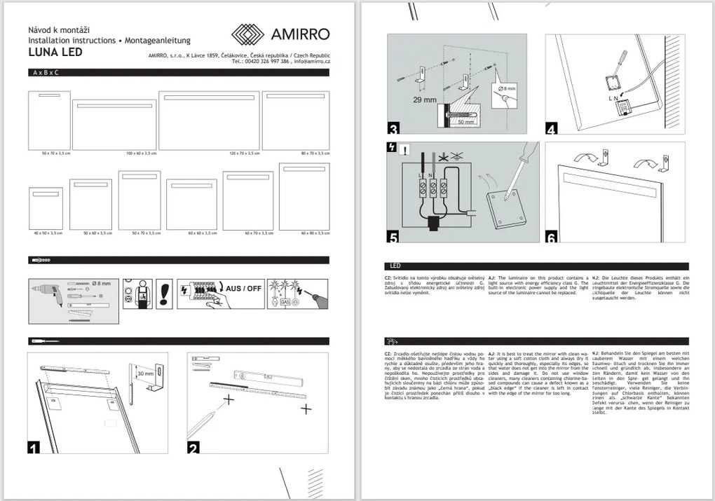 Zrcadlo na zeď chodbu do pokoje ložnice předsíně koupelny LUNA - 50 x 60 cm s LED podsvíceným pruhem 902-043