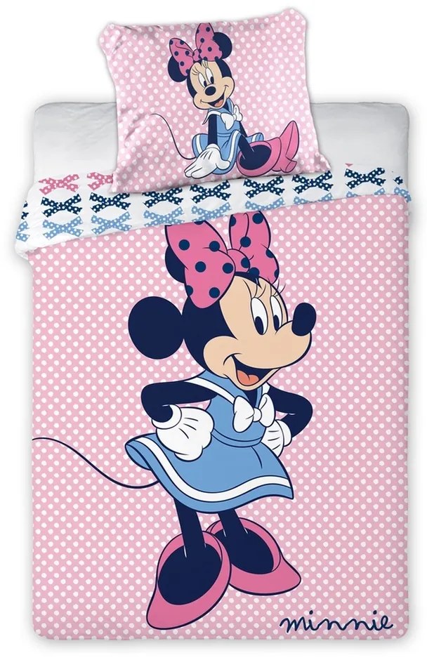 Tiptrade Dětské bavlněné povlečení do postýlky Minnie s puntíky, 100 x 135 cm, 40 x 60 cm