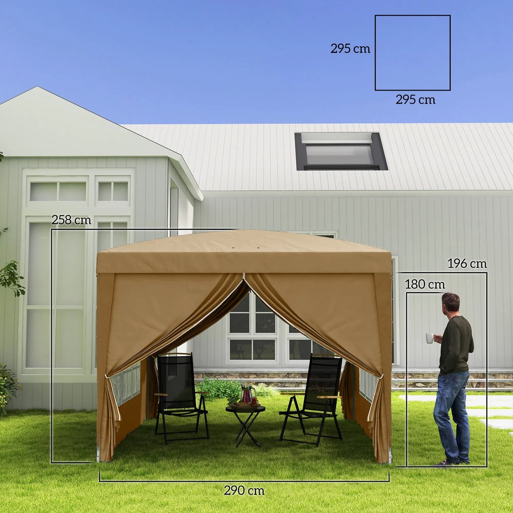 Outsunny skládací zahradní altán 3x3 m se 4 bočními díly, z oceli a oxfordské tkaniny khaki