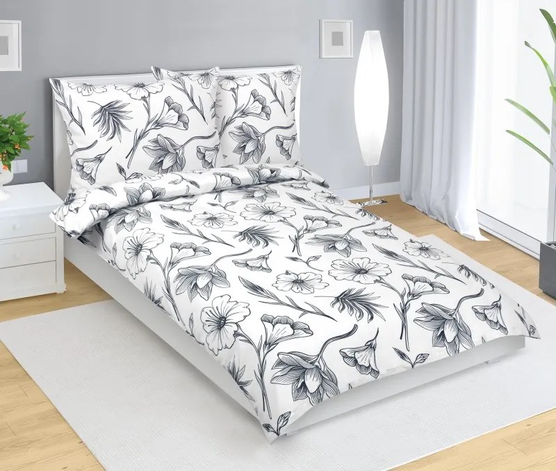 Bellatex Flanelové povlečení Bílá,Šedá 140x200 cm, 70x90 cm