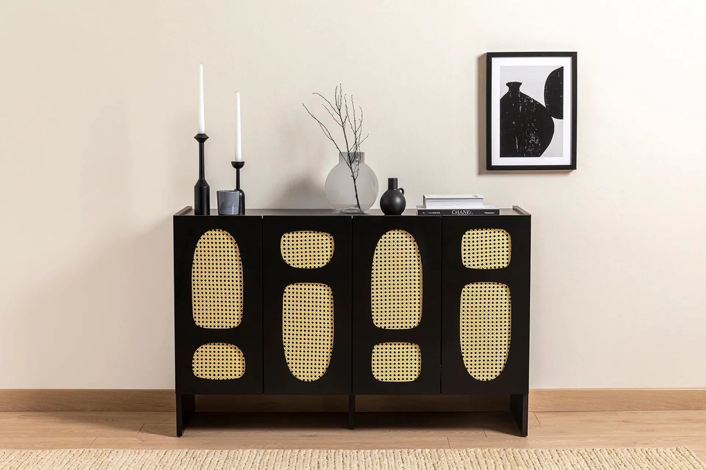 Kalune design Příborník SIMONA černý s vídeňskou pleteninou