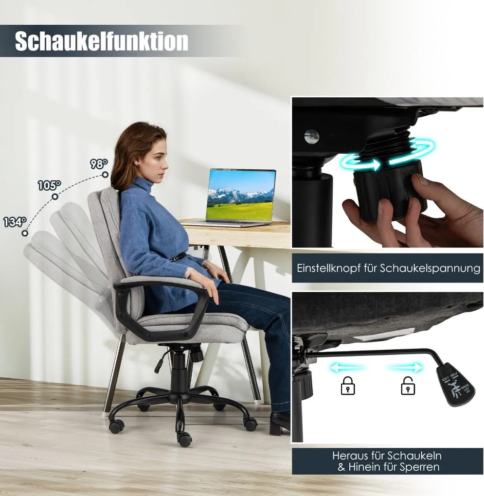 Costway Ergonomická kancelářská židle s područkami a kolečky Výškově