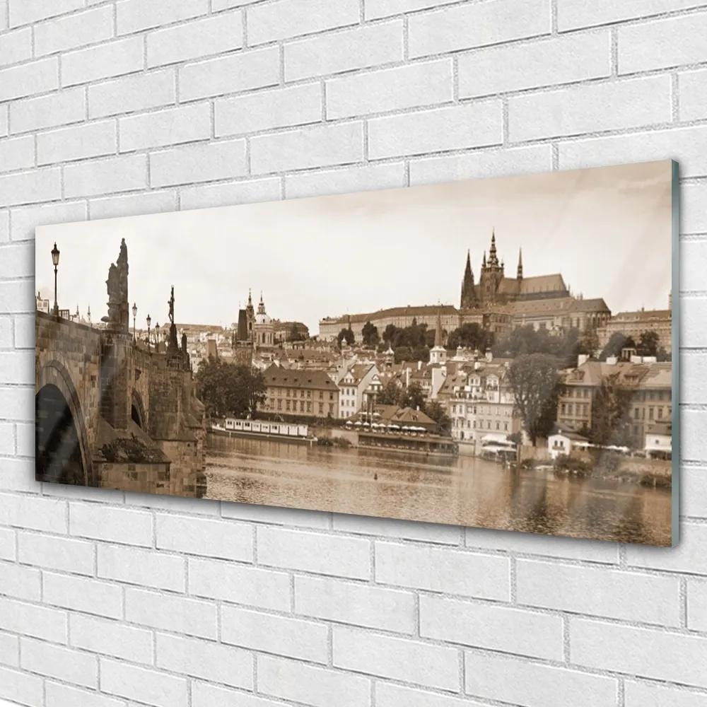 akrylový obraz Praha Most Krajina 125x50 cm