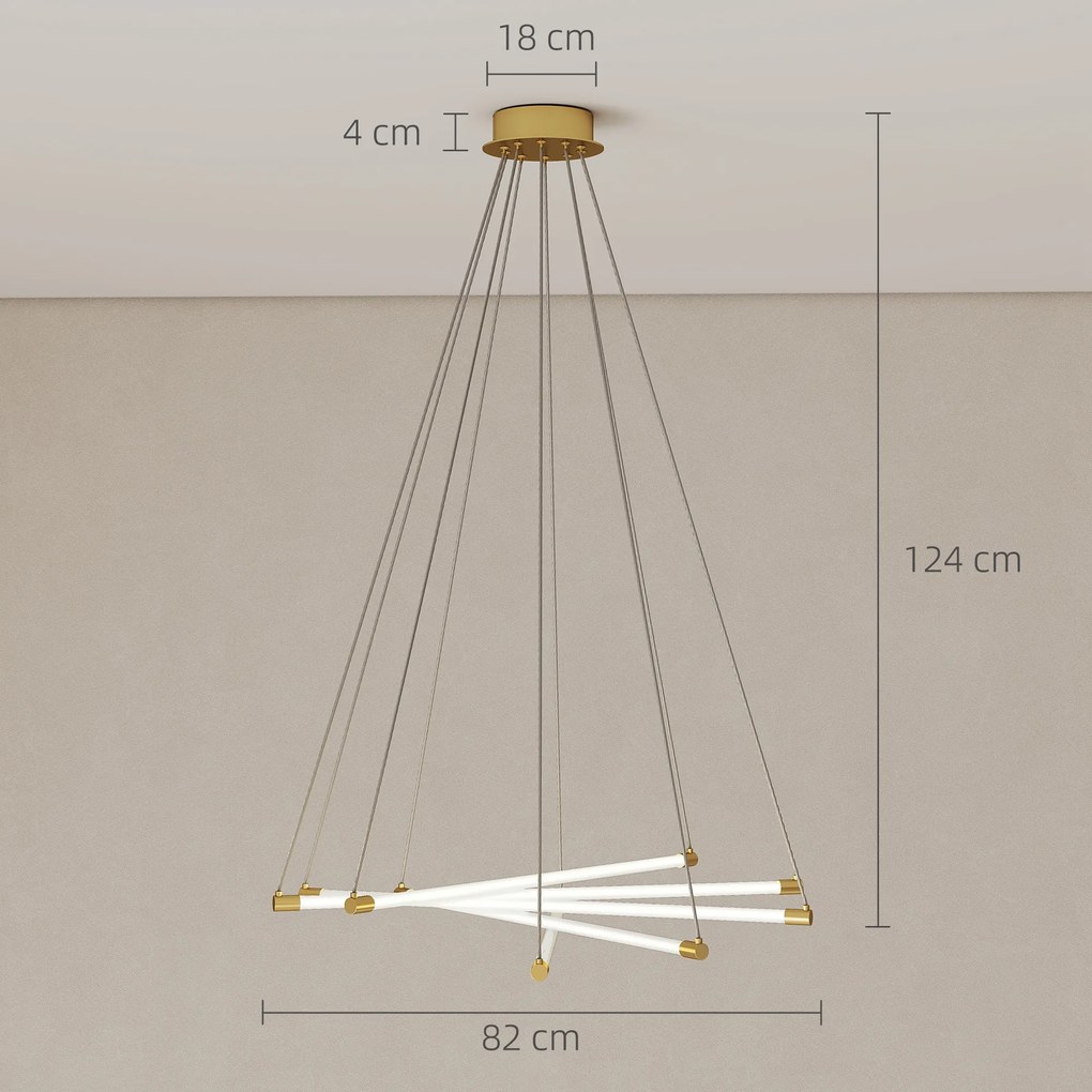 Stropní svítidlo LED, 50 W, 5 nastavitelných světelných trubic, přizpůsobitelné, stropní svítidlo do obývacího pokoje, jídelny, kuchyně, zlatá+bílá