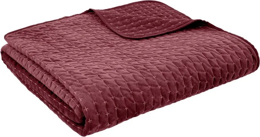 Vínový sametový prošívaný přehoz 240x260 cm Attica Velvet – Bianca