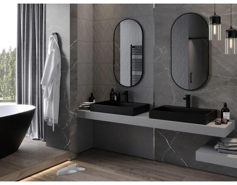 Mexen Loft, oválné koupelnové zrcadlo 100 x 50 cm, barva rámu černá matná, 9851-100-050-000-70