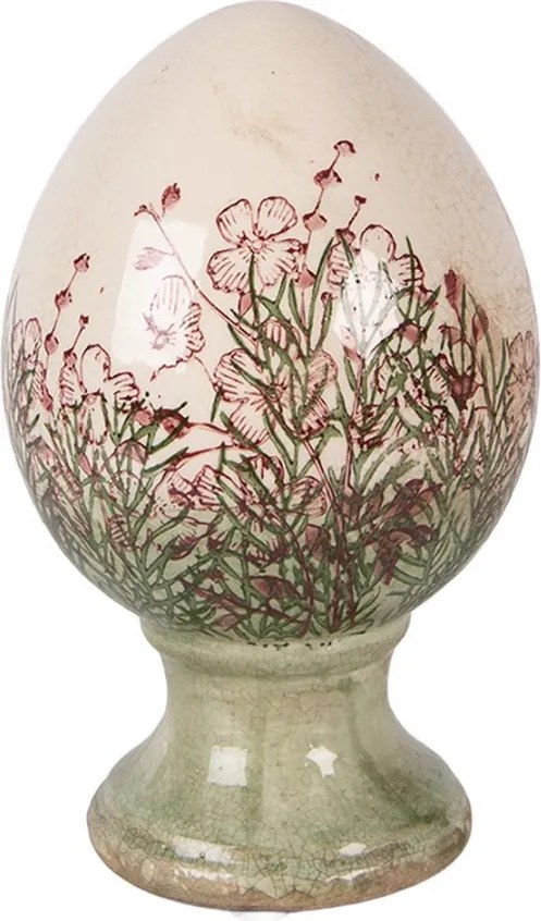 Béžové antik keramické vajíčko s květy Rustic Flower M - Ø 12*19 cm