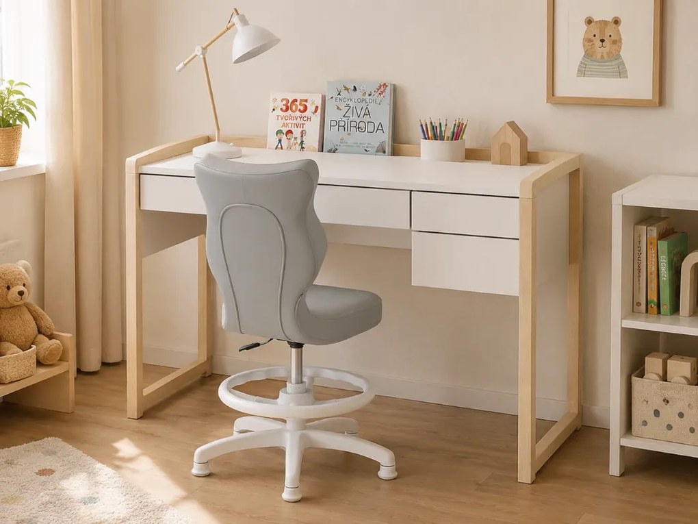 Benlemi Stůl STOLLY se 3 šuplíky a pastelkovníkem do dětského pokoje + ergonomická židle ŠEDÁ Zvolte rozměr židle: dítě 119 - 142 cm (výška stolu 71 - 82 cm)