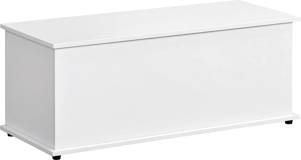 HOMCOM Dřevěný Úložný Truhlicový Otoman s Víkem pro Uložení v Ložnici a Obývacím Pokoji, Nosnost 120 kg, 100x40x40 cm, Bílý