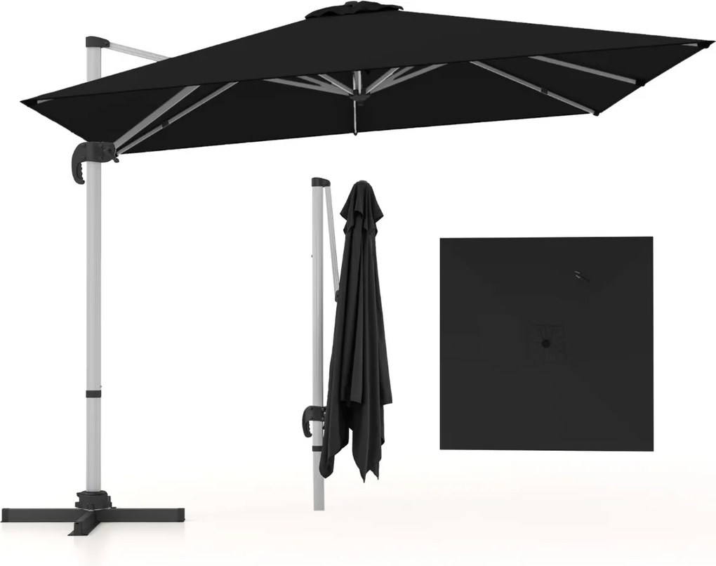Costway Slunečník obdélníkový s klikou – 300 × 300 cm, černý