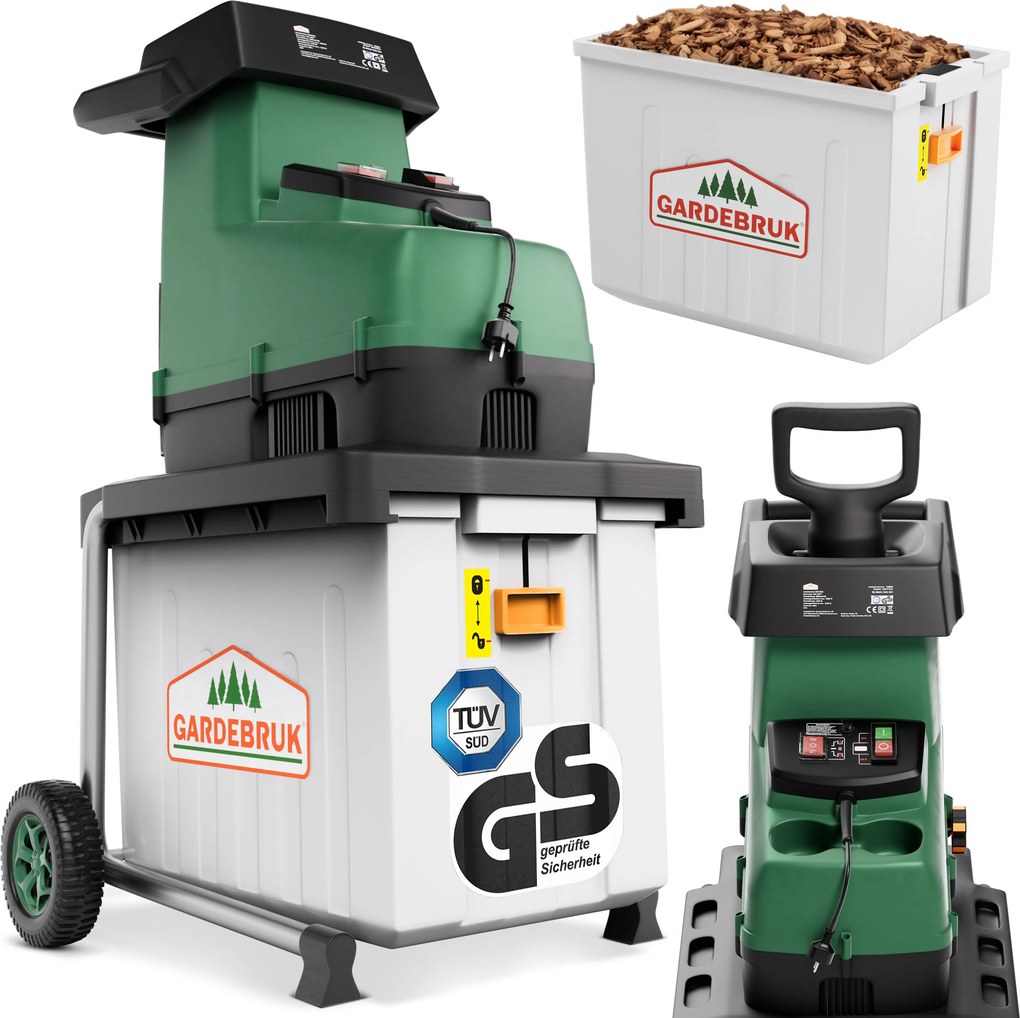 Drtič větví 3100W se sběrnou nádobou 60L max 92dB