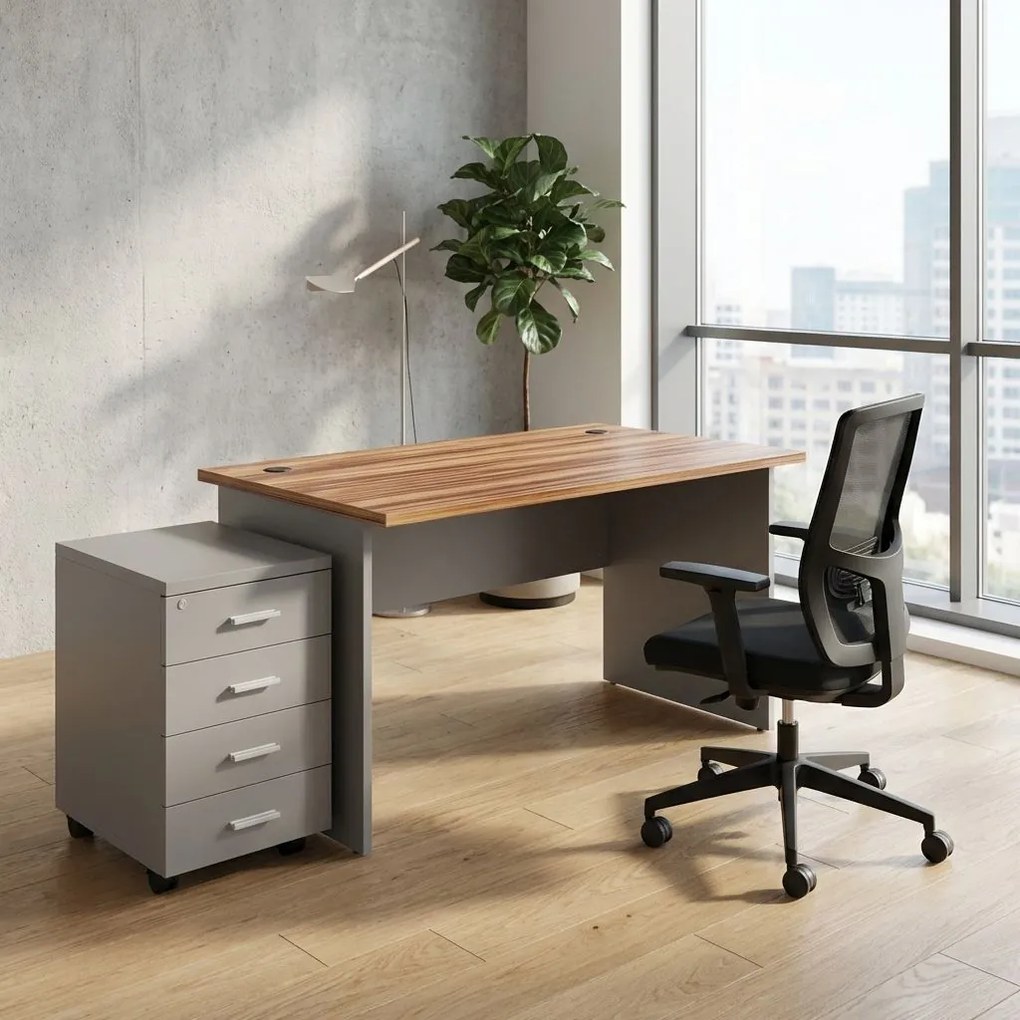 Sestava kancelářského nábytku SimpleOffice 1, 140 cm, šedá / ořech vlašský