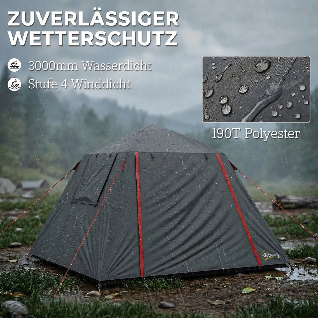 Outsunny stan pro 2 osoby, voděodolný 3000 mm – kupolový stan s 2 vchody, 4 okny, transportní taškou a háčkem na lucernu – kempování/turistika/cesty