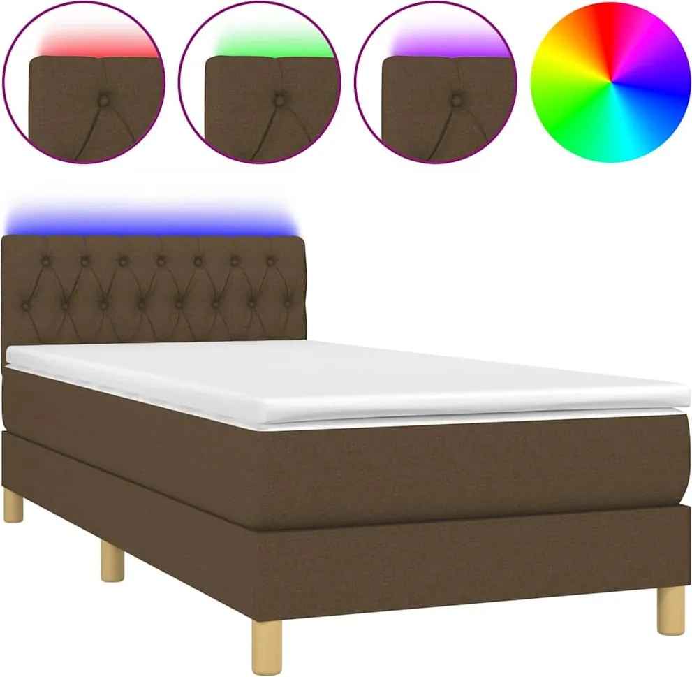 Box spring postel s matrací a LED tmavě hnědá 90x190 cm textil 3133920