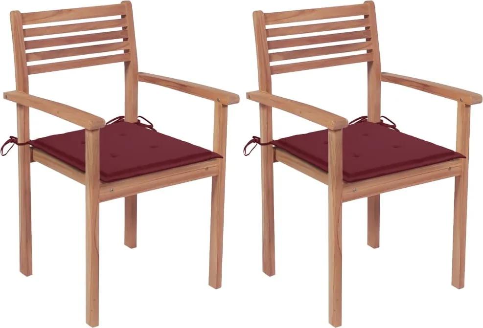 vidaXL Zahradní židle 2 ks podušky masivní teak [3062262] Barva: Červená