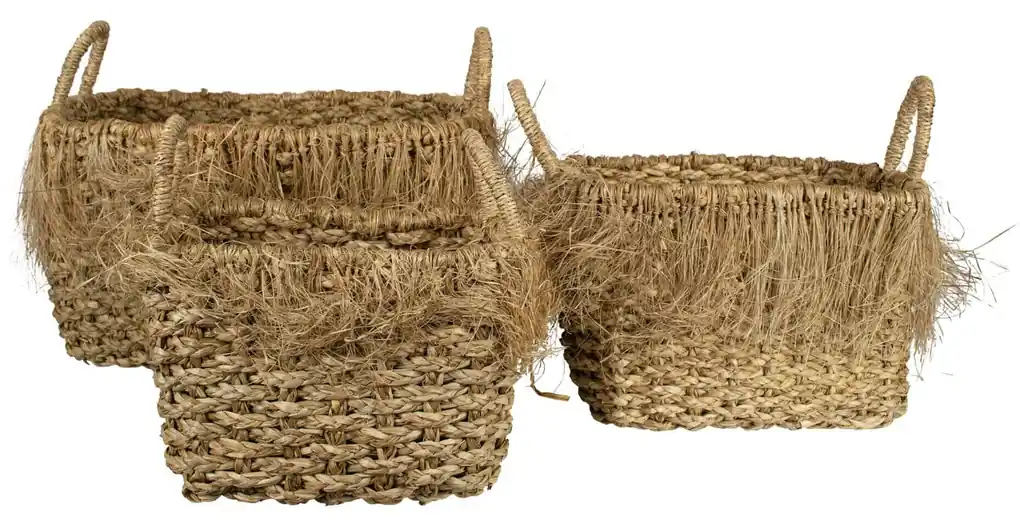Pletené košíky z mořské trávy s uchy (sada 3 ks) | BIANO