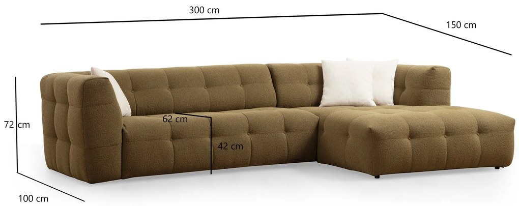 Hannah Home Zelená rohová pohovka CADY s lenoškou vpravo 560ARE1840