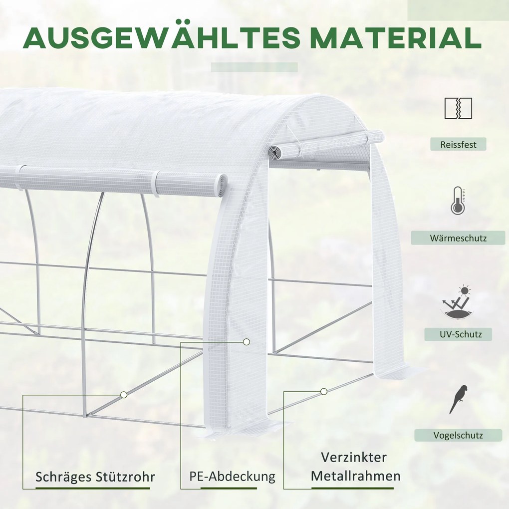 Fóliový skleník Outsunny 3,97 x 3,02 x 2 m s UV ochranou, větruodolný skleník na rajčata s ocelovými bočními dveřmi v bílé barvě
