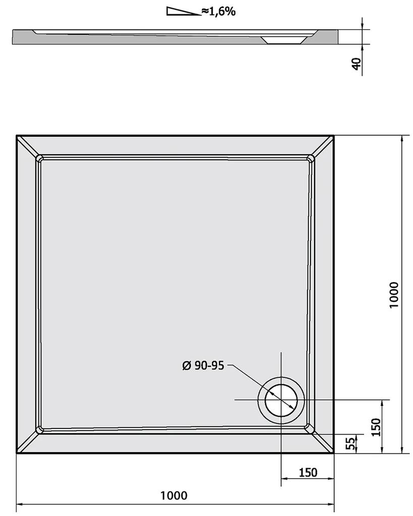Polysan AURA sprchová vanička z litého mramoru, čtverec 100x100cm, bílá - 60511