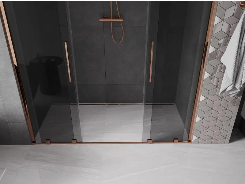 Mexen Velar Duo, posuvné sprchové dveře do otvoru 170 cm, 8mm šedé sklo, růžové zlato, 871-170-000-42-60