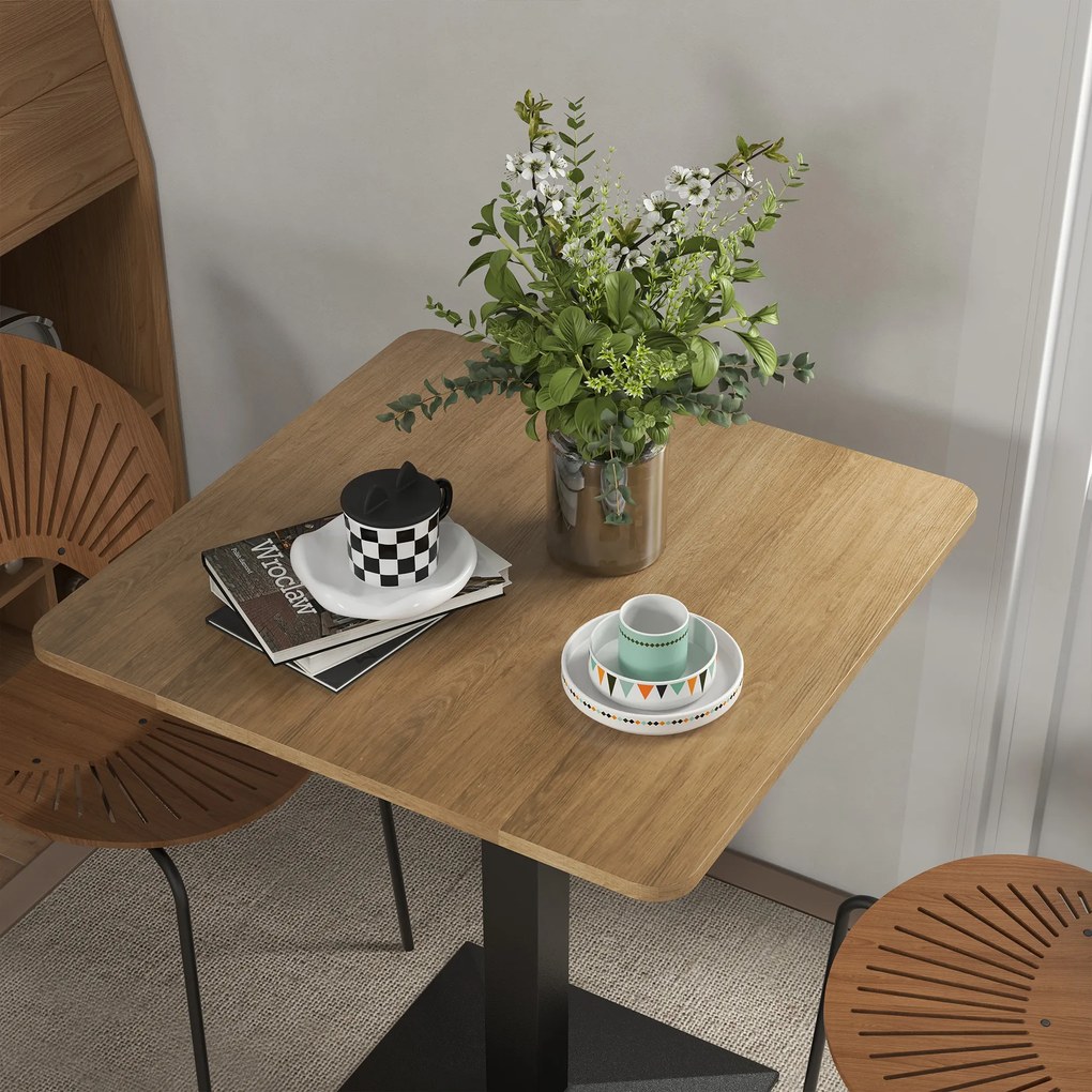 HOMCOM jídelní stůl 70 × 70 cm pro 2 osoby — deska s dekorem dřeva, černý ocelový podstavec, tmavě hnědý