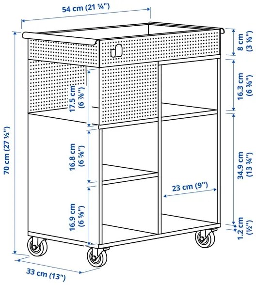ÖVNING Vozík, bílá/šedo-zelená, 54x33 cm