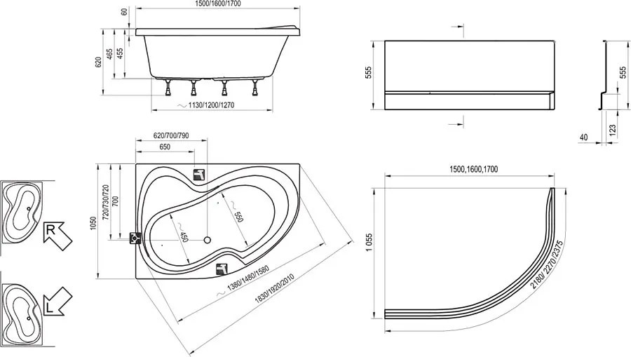Ravak Rosa II 160 x 105 cm CL21000000 vana pravá