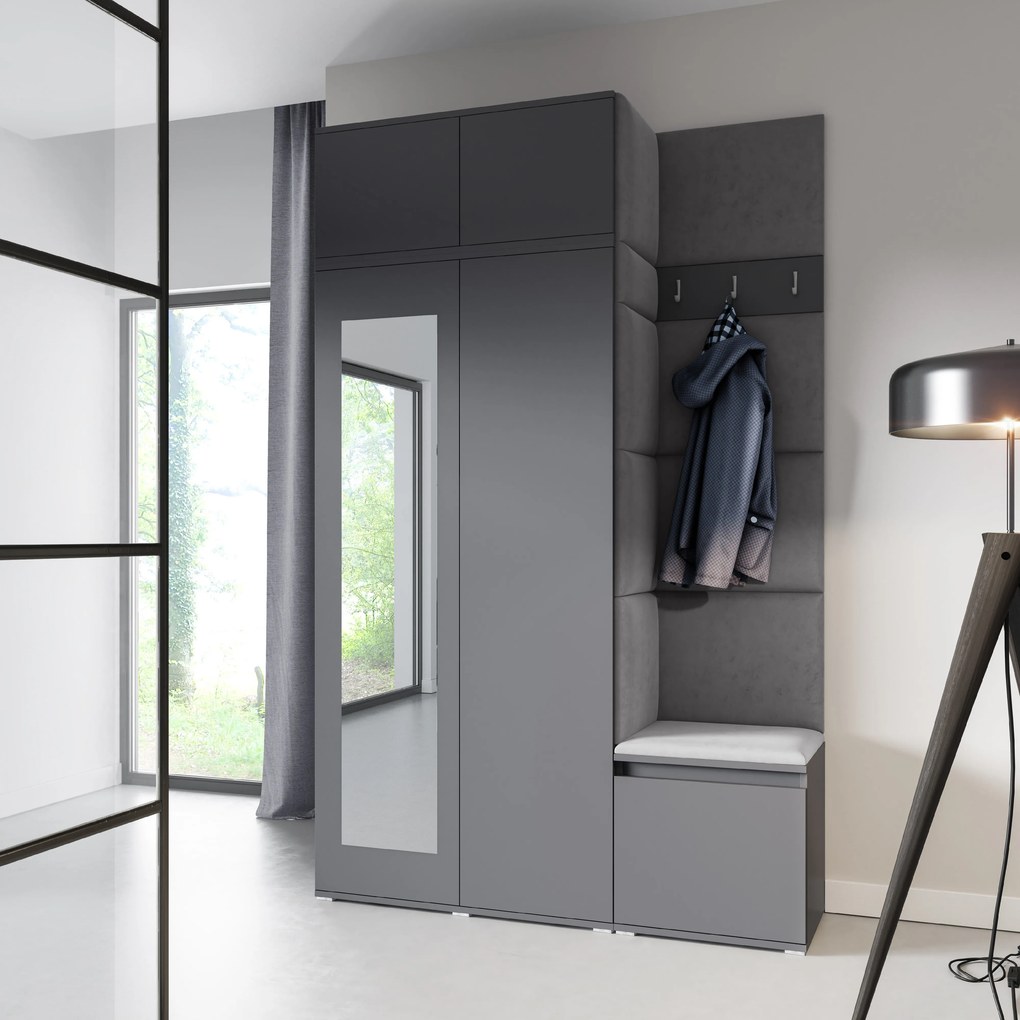 Eka Předsíňová stěna s čalouněnými panely Trinity 20 - Grafit / Tmavá šedá 2315