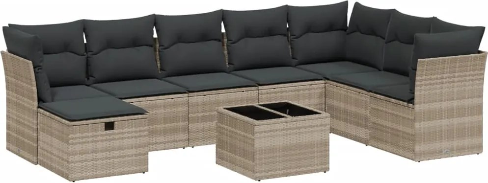 9dílná zahradní sedací souprava a podušky světle šedá polyratan 3263288