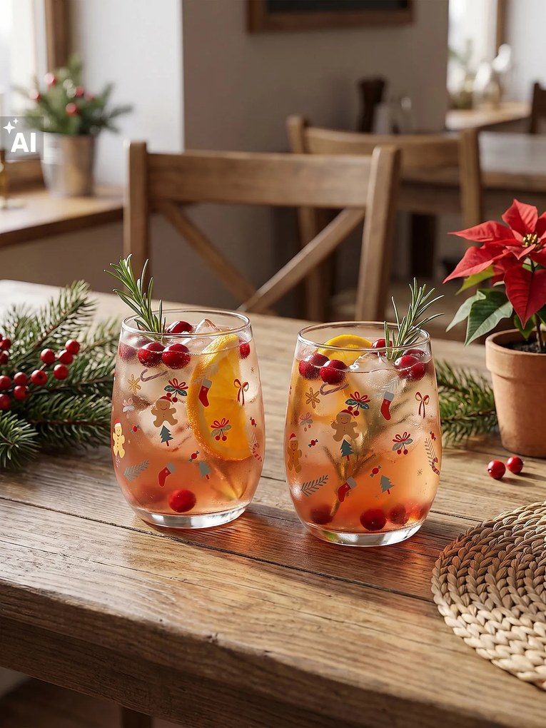 Sinsay - Vánoční sklenice s potiskem perníčků, vánočních stromků a cukrových hůlek 2 pack - clear