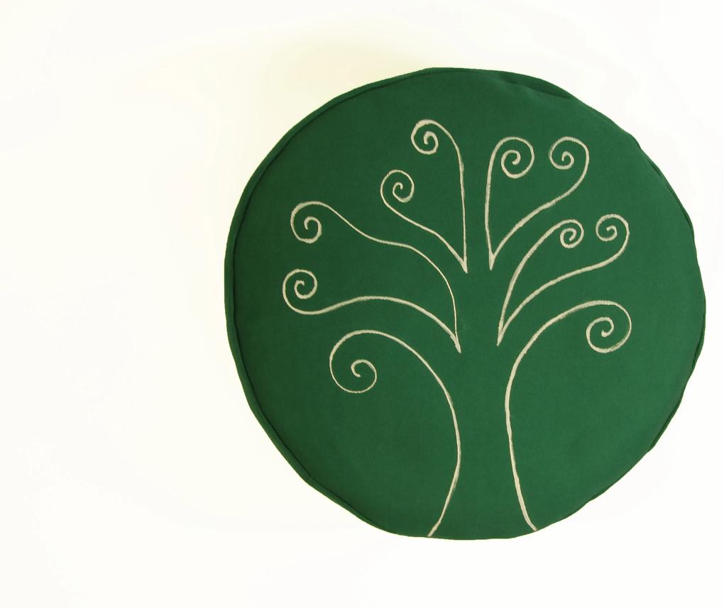 S radostí - vlastní výroba Meditační polštář strom života - zelený Velikost: ∅35 x v30 cm