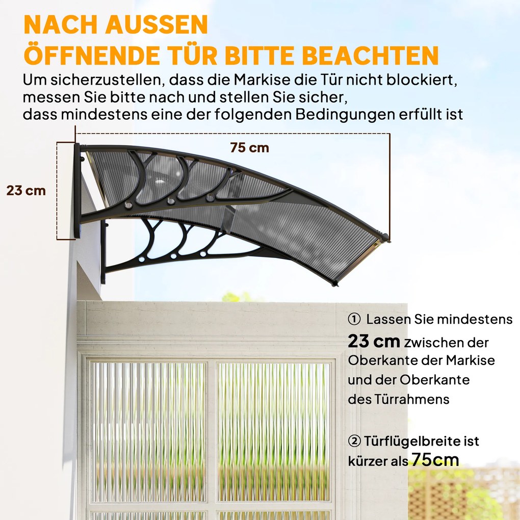 Outsunny stříška na vchodové dveře 100 x 75 cm stříška z hliníku a polykarbonátu s UV ochranou stříška na vchodové dveře na balkon, ochrana proti slu…