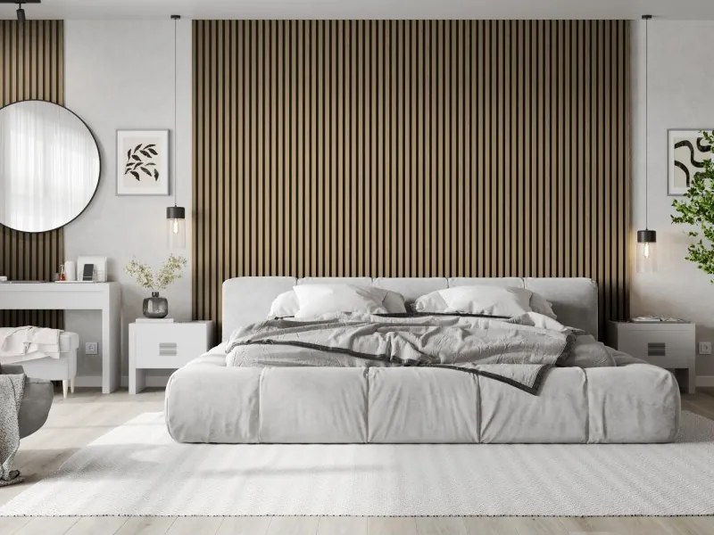 Mexen Lam-F, akustické stěnové lamely 275 × 30 cm, plstěný podklad 8 mm, technická dýha, dub ušlechtilý, S105-275307-3015-004