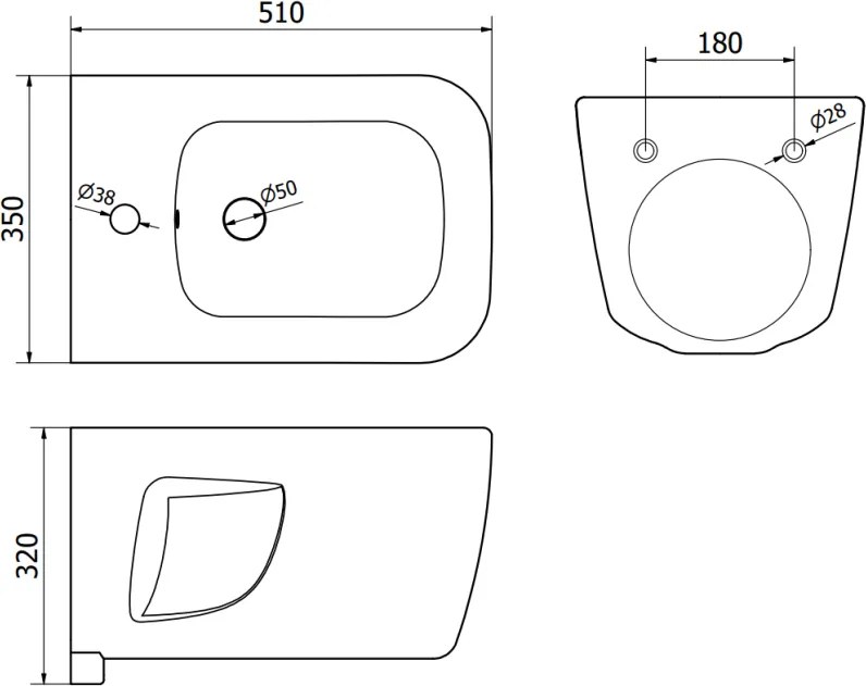 Mexen MARGO, závěsný bidet, 51 x 35 cm, bílá, 35425100
