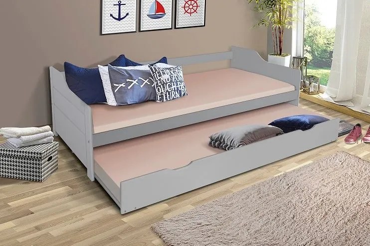 Dětská postel s výsuvnou přistýlkou z MASIVU 200x90 cm BABETA - šedá