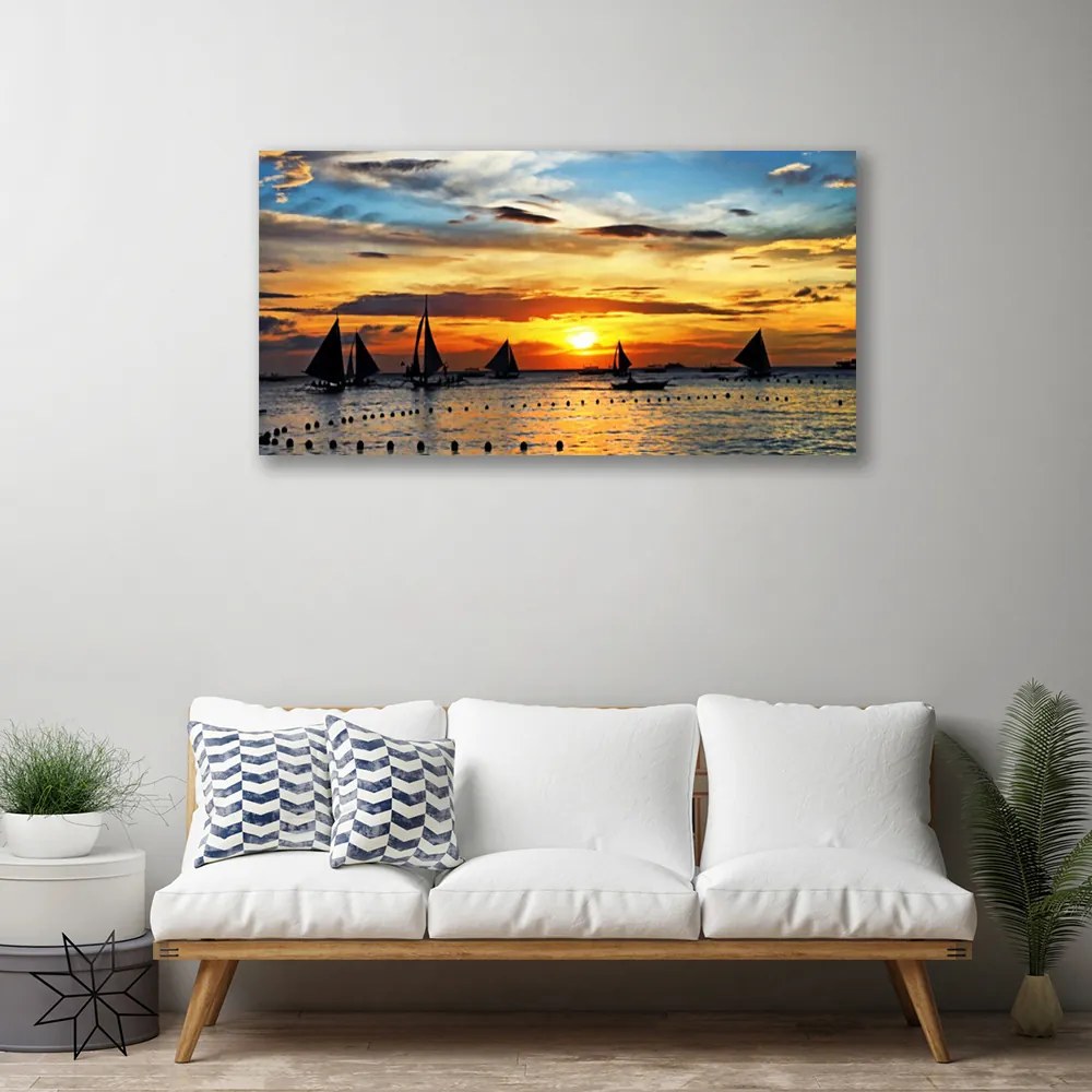 Obraz na plátně Loďky Moře Slunce Krajina 140x70 cm